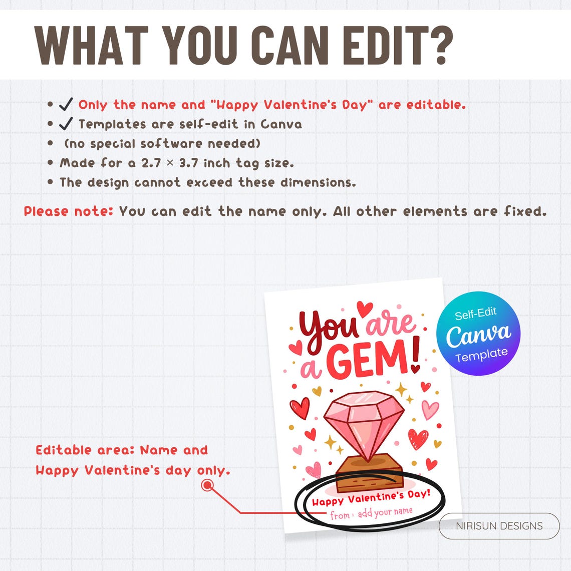 Friend Valentine Gift Tag, You Are a Gem, Treat Bag Label, Classroom ...