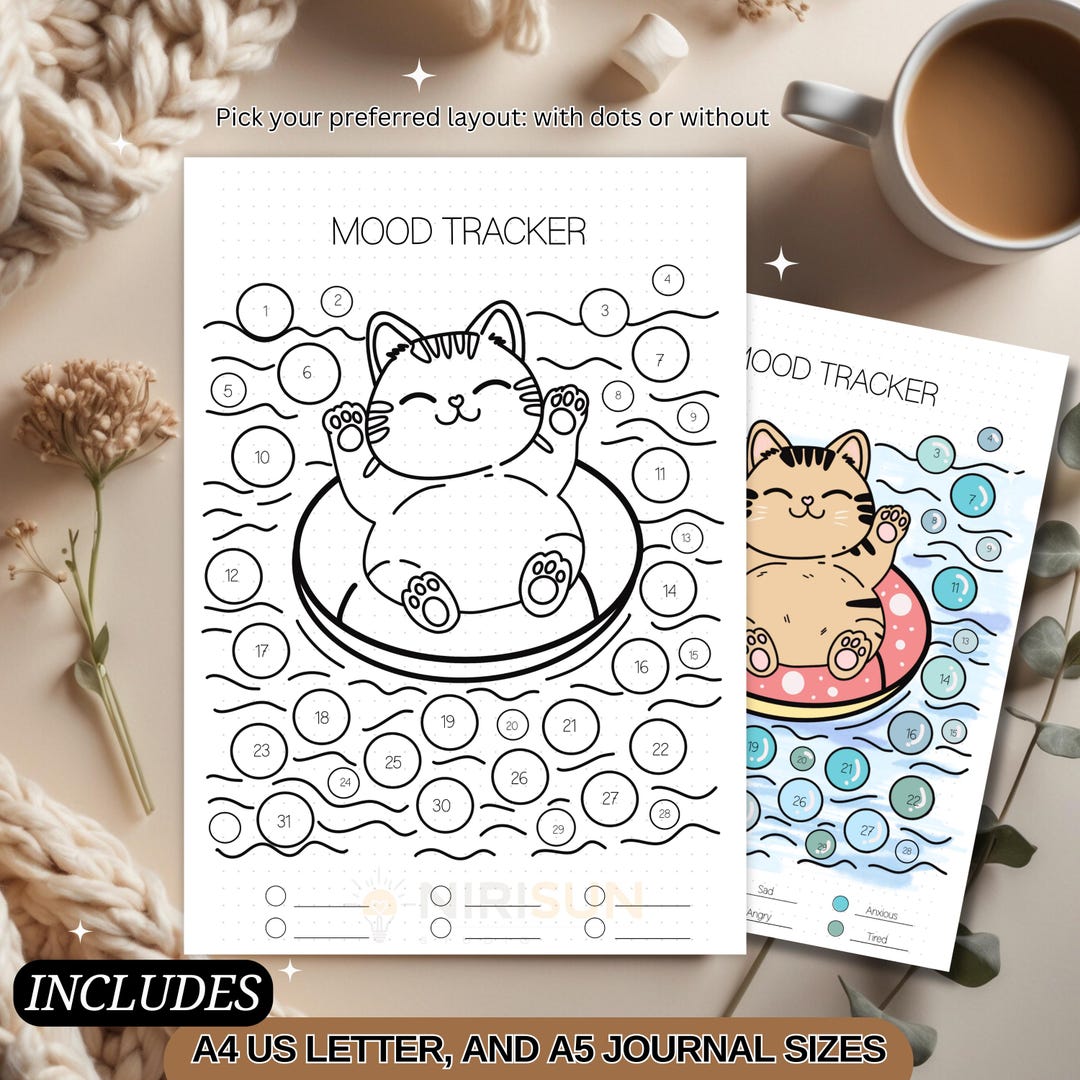Printable Cat Mood Tracker Template for Bullet Journal, Self-care ...