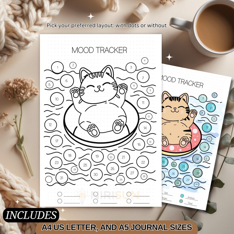 Printable Cat Mood Tracker Template for Bullet Journal, Self-care ...