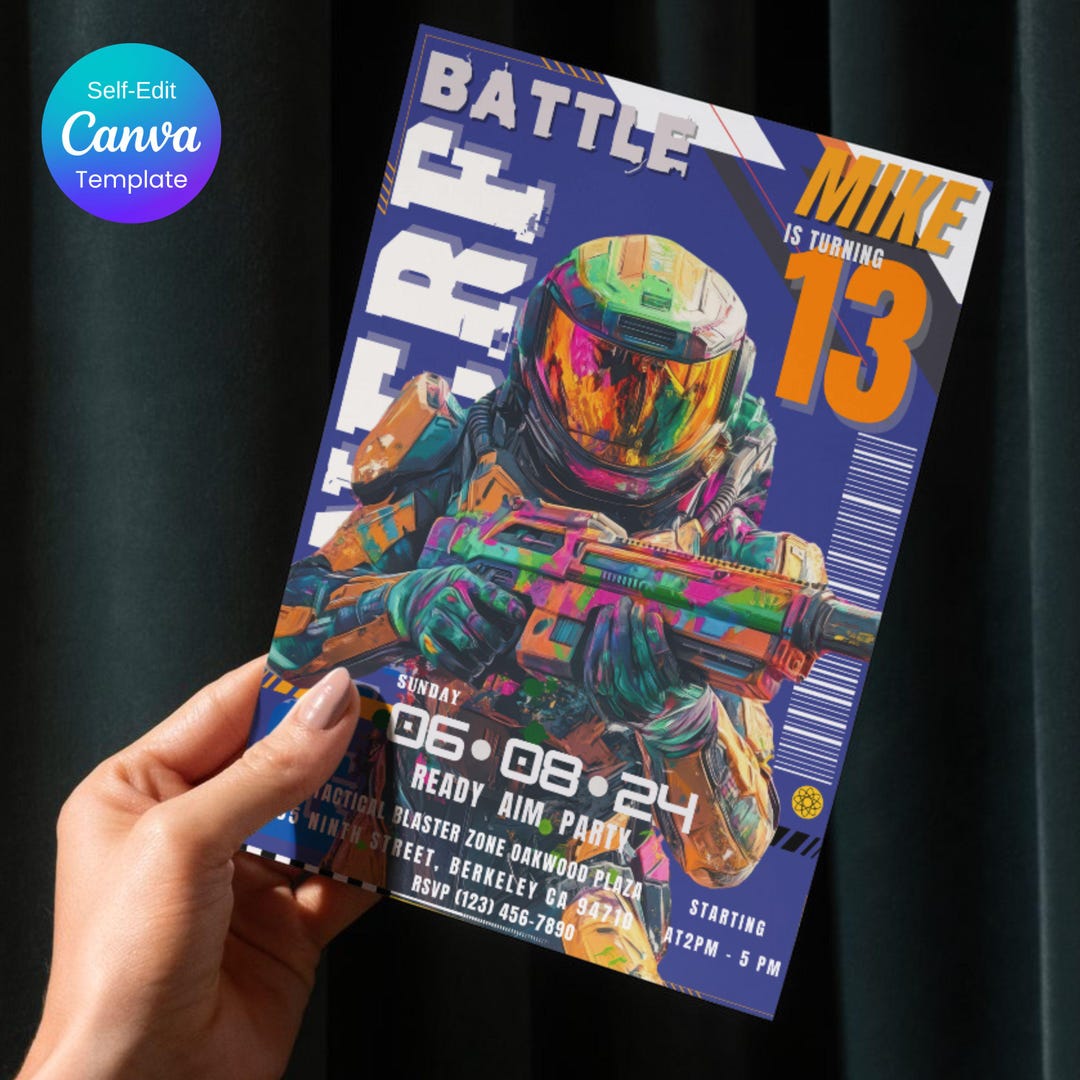 Epic Nerf Battle Birthday Invitation Template - Editable Digital ...