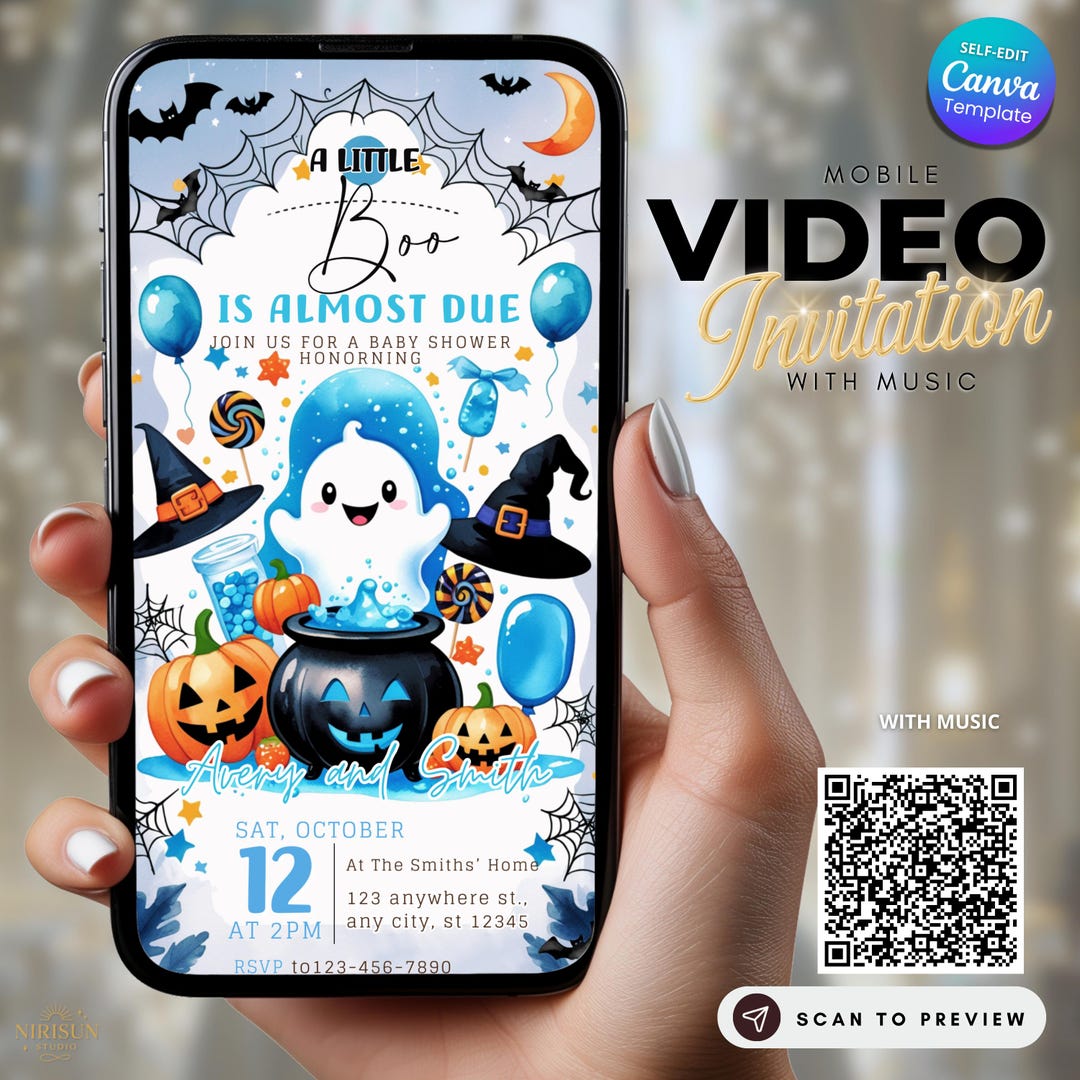 A Little Boo is Almost Due Invitation: Blue Boy Ghost Theme, Editable ...