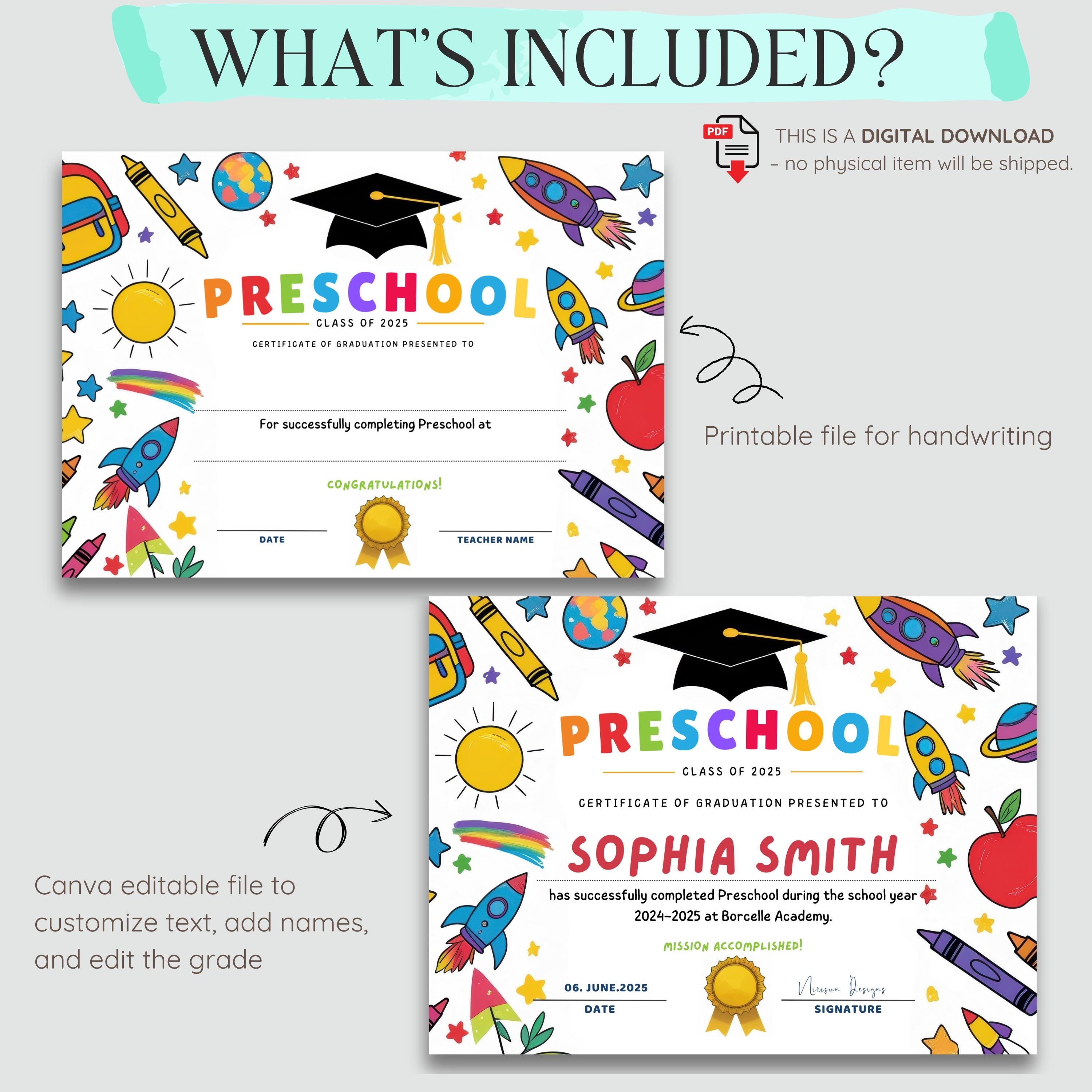 Editable Preschool Graduation Certificate, Last Day of Preschool ...