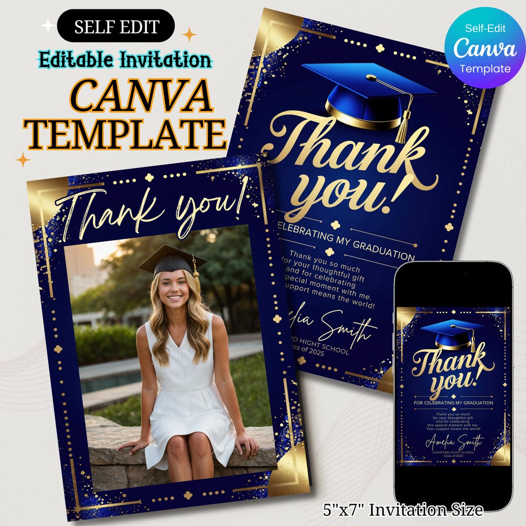 Graduation Photo Thank You Card Template, High School College Grad ...