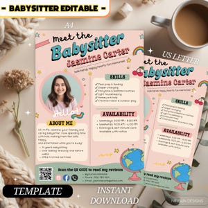 Babysitter Flyer Template, Editable Canva Childcare Resume, Printable ...
