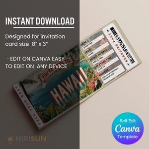 Hawaii Surprise Trip Ticket, Tropical Boarding Pass Invitation Template ...