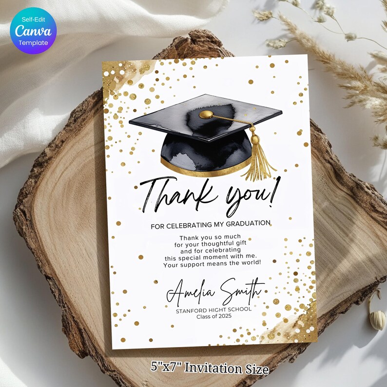 Graduation Photo Thank You Card Template, Grad Thank You Card, Editable ...