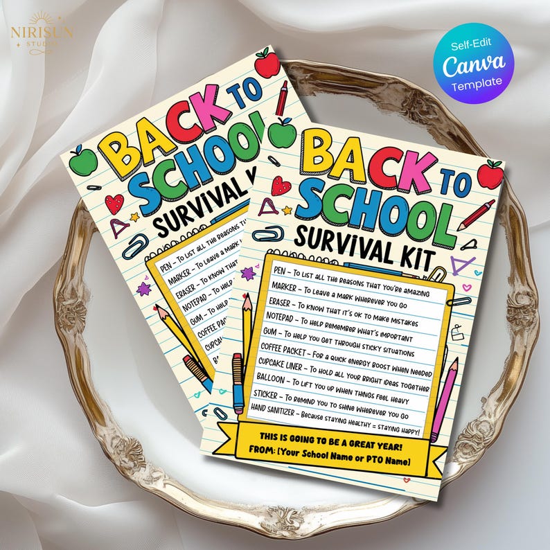 Back to School Survival Kit Gift Tag, Welcome Back First Day Gift ...