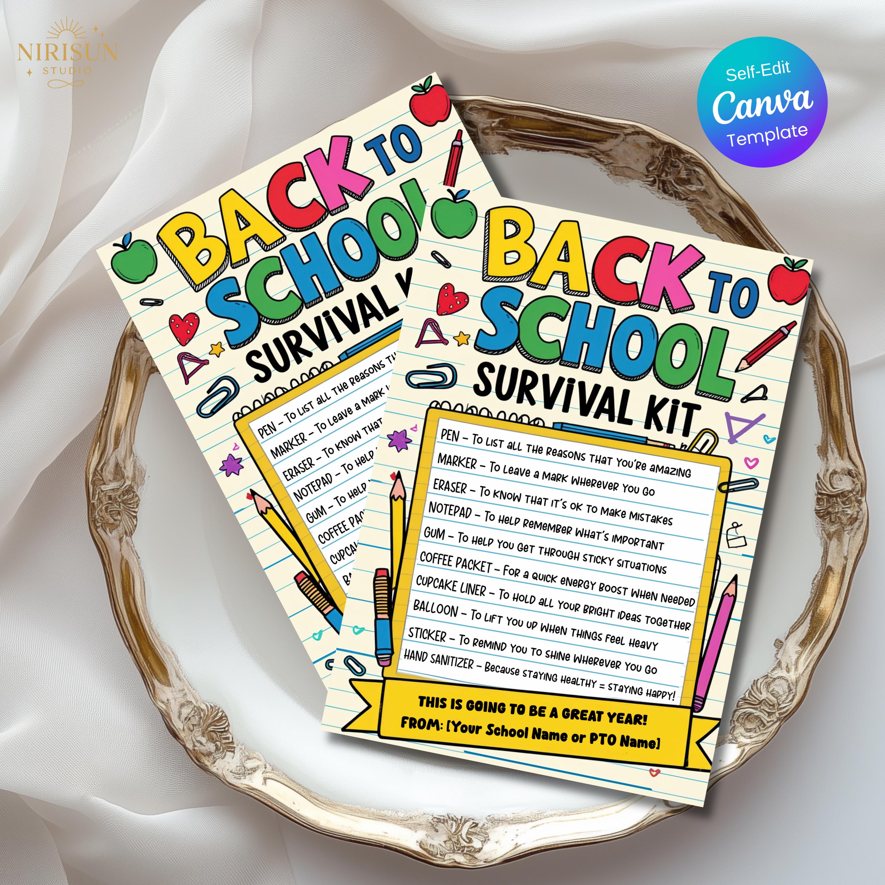 Back to School Survival Kit Gift Tag, Welcome Back First Day Gift ...