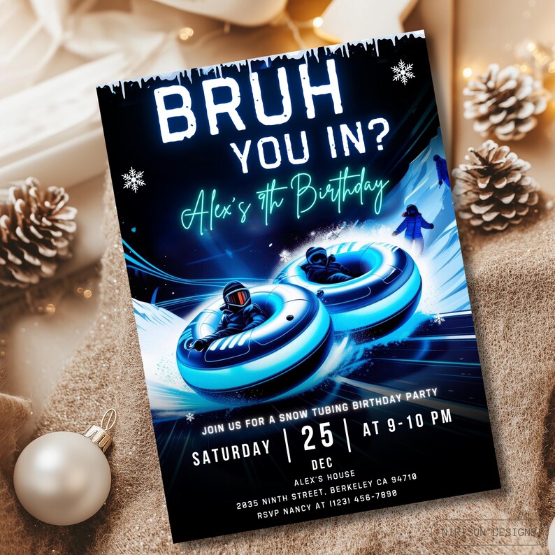 Snow Tubing Birthday Invitation: Winter Party for Kids (editable Canva ...