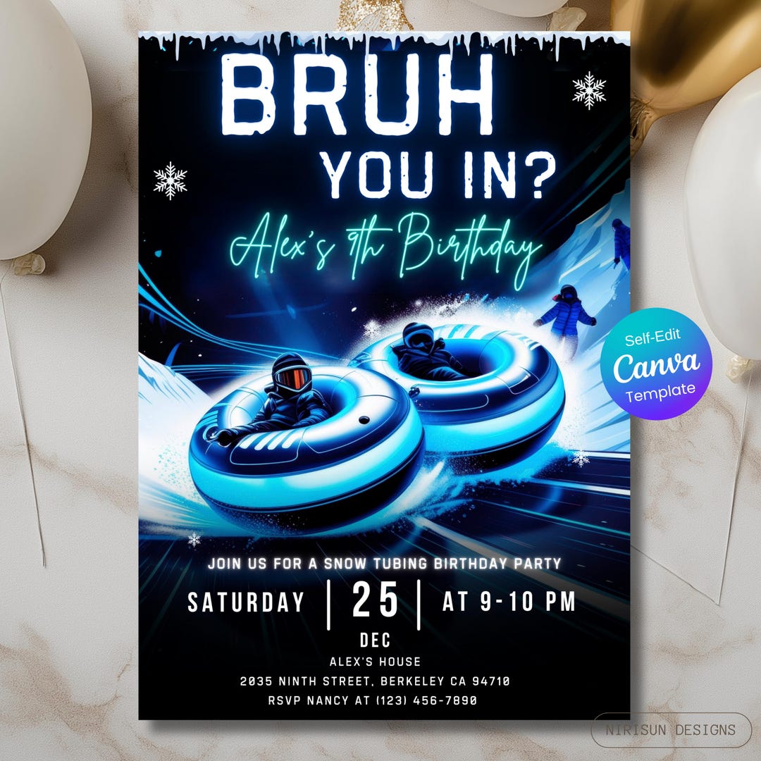 Snow Tubing Birthday Invitation: Winter Party for Kids (editable Canva ...
