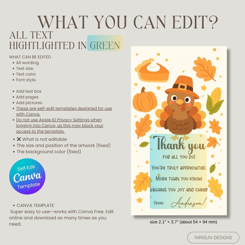 Thanksgiving Gift Tags: Fall Thank You Favor Tags (editable Template ...