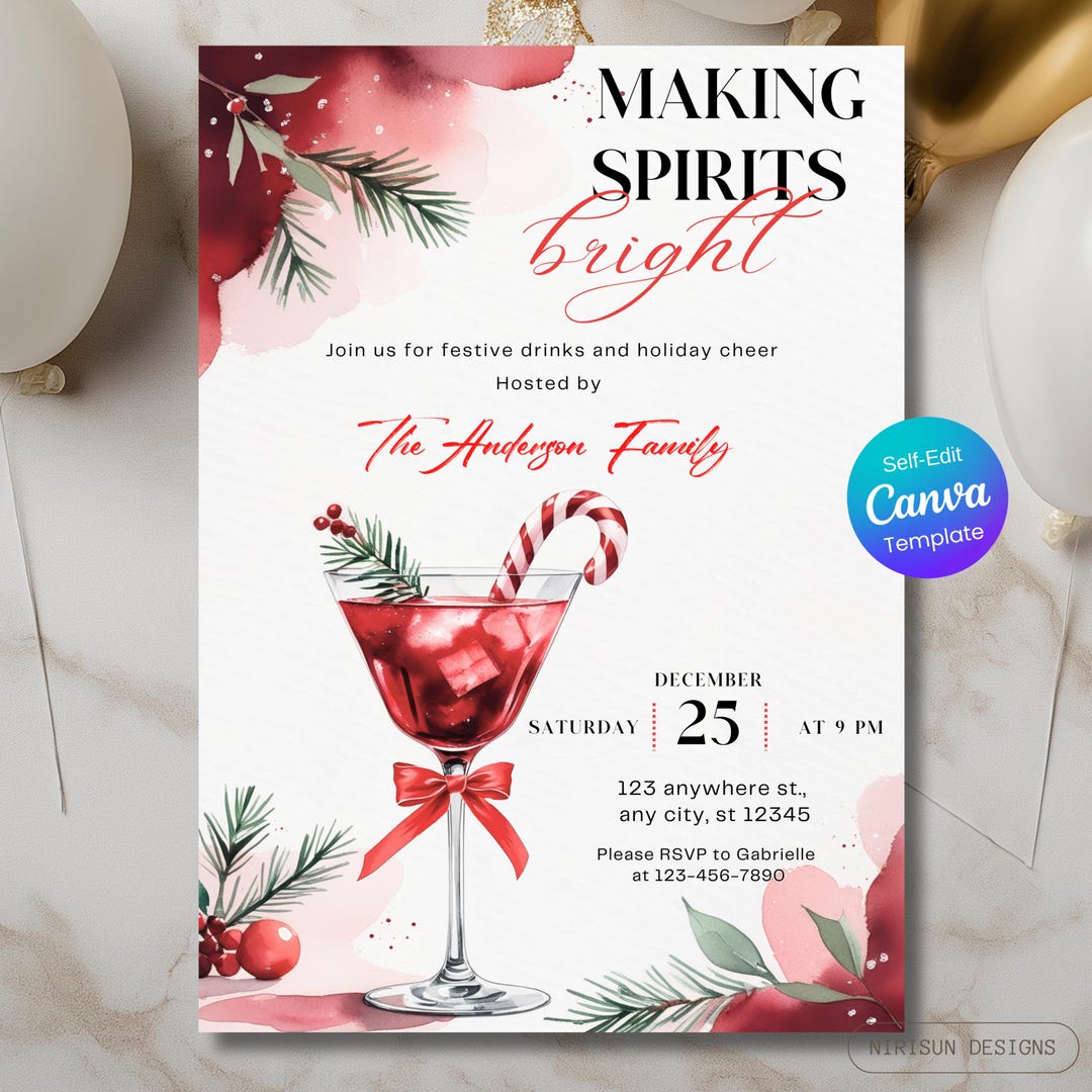 Christmas Cocktail Party Invitation: Making Spirits Bright (editable ...