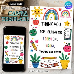 Thank You Card for Teacher Printable, Year End Teacher Card, Teacher ...