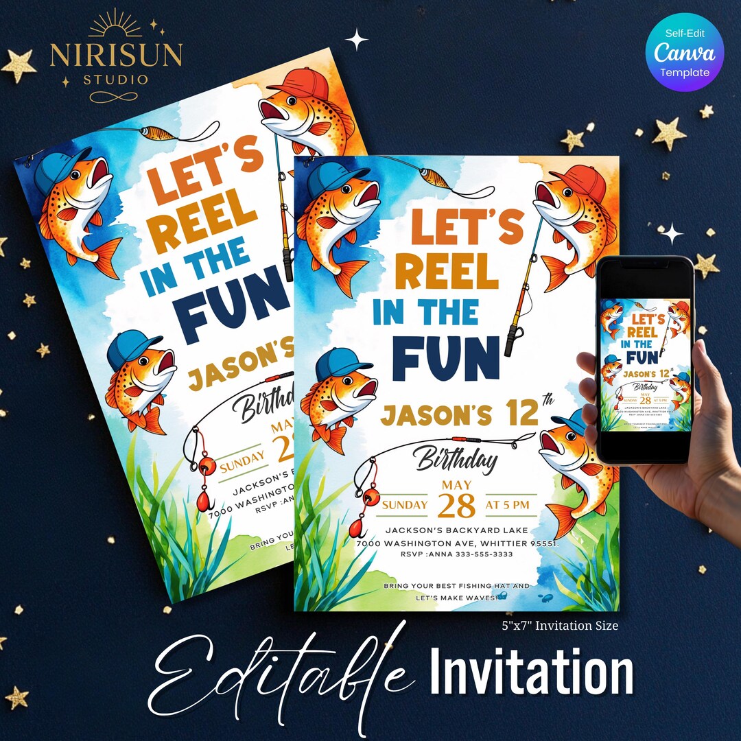 Fishing Birthday Invitation, Fish Birthday Invitation, Reel Fun Bass ...