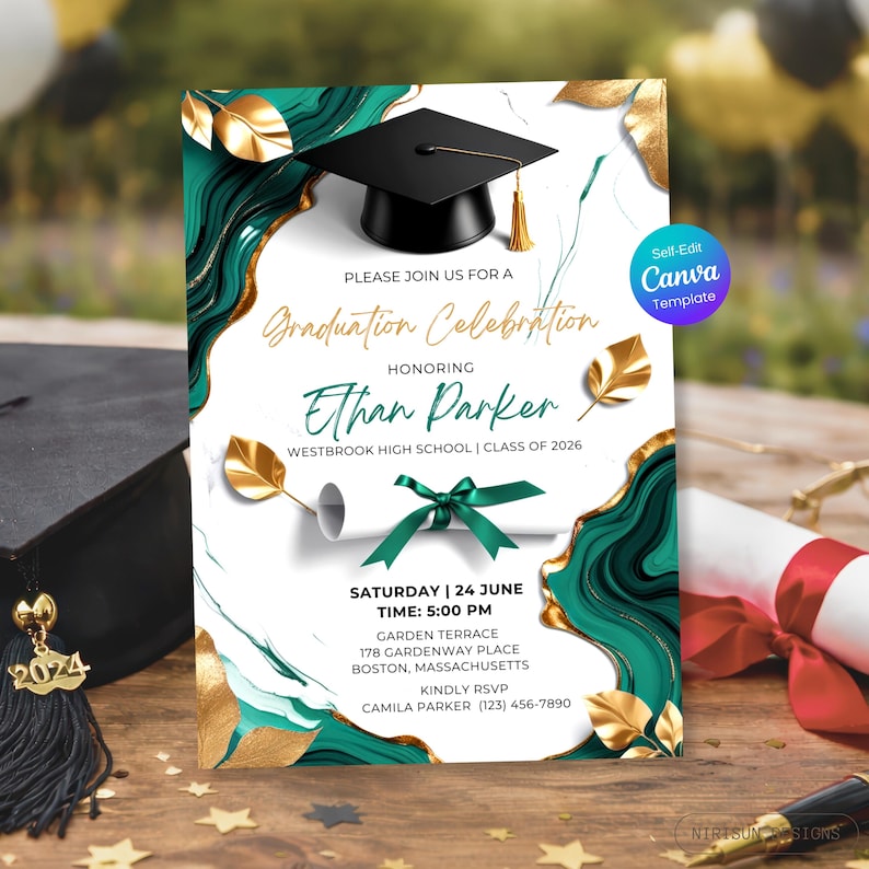 Green Graduation Invitation, Class of 2026 Party Invite, Graduation ...