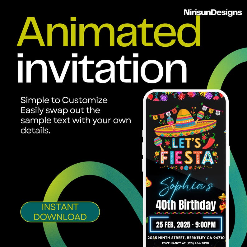 Animated Fiesta Birthday Invitation, Mexican Theme Party Invite ...