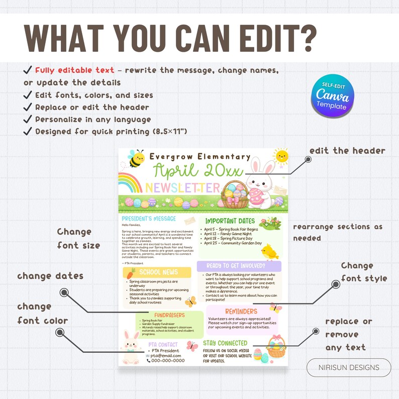Editable School Newsletter Template, Easter Spring Classroom Newsletter ...