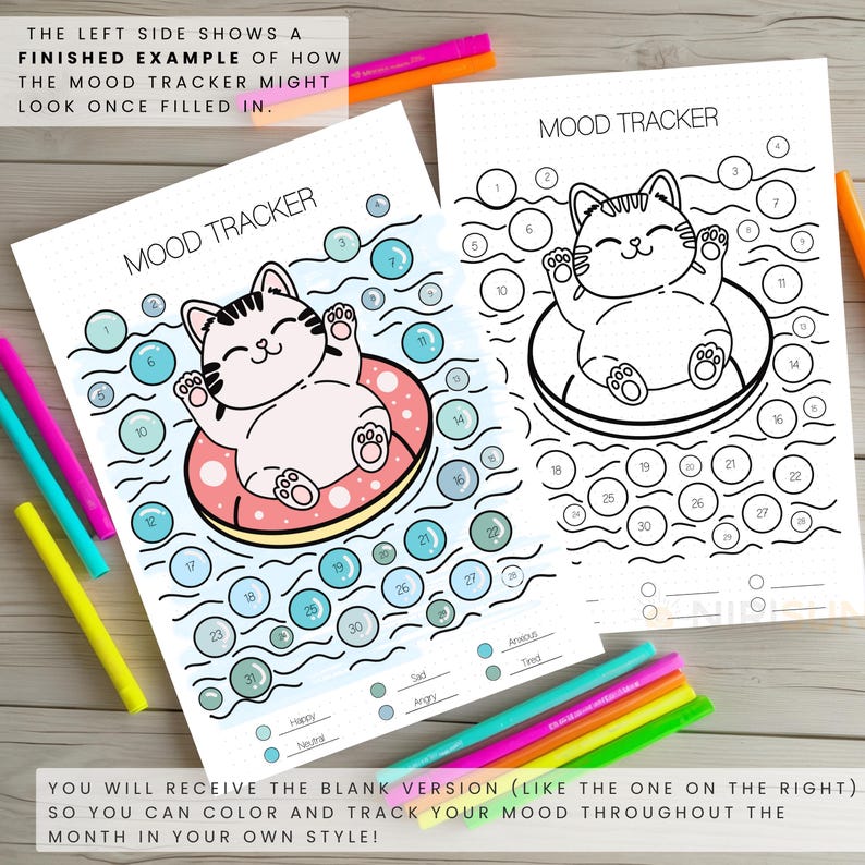 Printable Cat Mood Tracker Template for Bullet Journal, Self-care ...