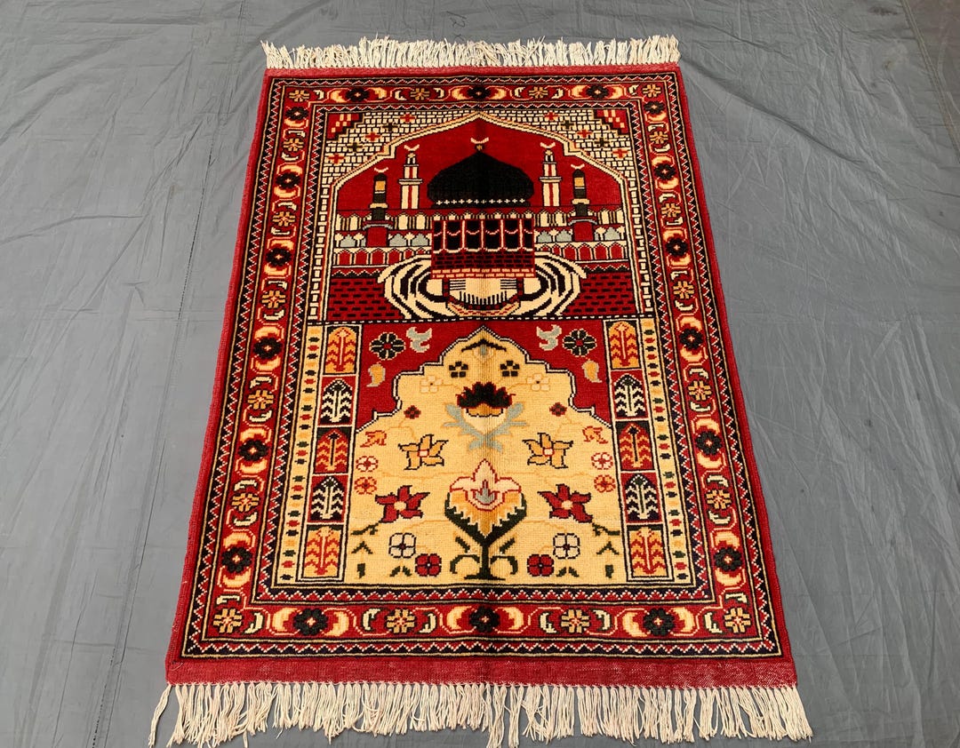 Handmade Islamic Prayer Rug - Kaaba Design Muslim Prayer Mat - Soft and ...