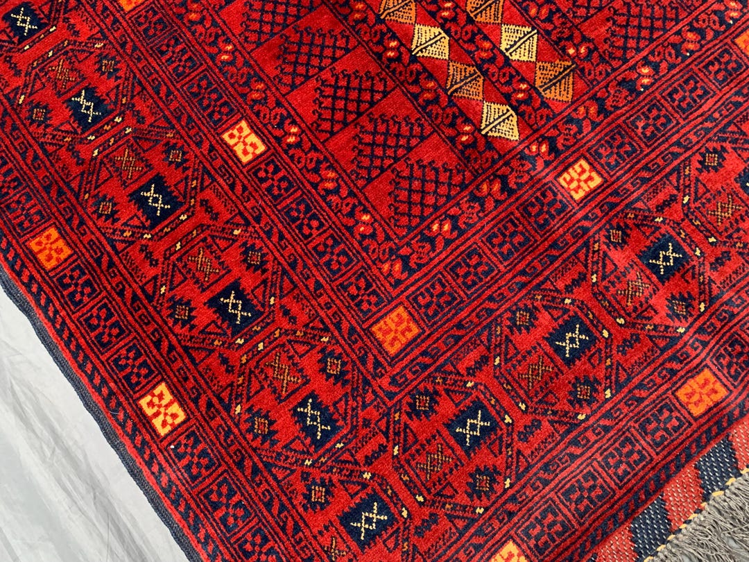 Vintage 1960s Turkmen Kunduz Parda Rug, Afghan Handmade Wool Carpet, 5 ...