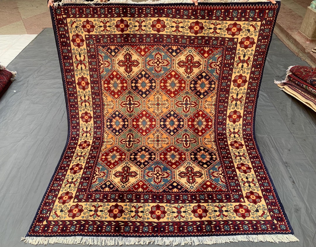 5x6 Turkmen Oriental Kaashi Area Rug, New Handmade Wool Carpet, Afghan ...