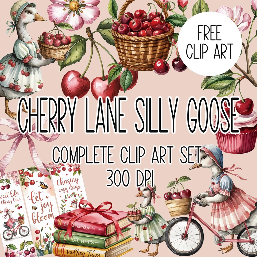 Silly Goose Cherry Clip Art PNG Junk Journal Goose Set Whimsical Goose ...