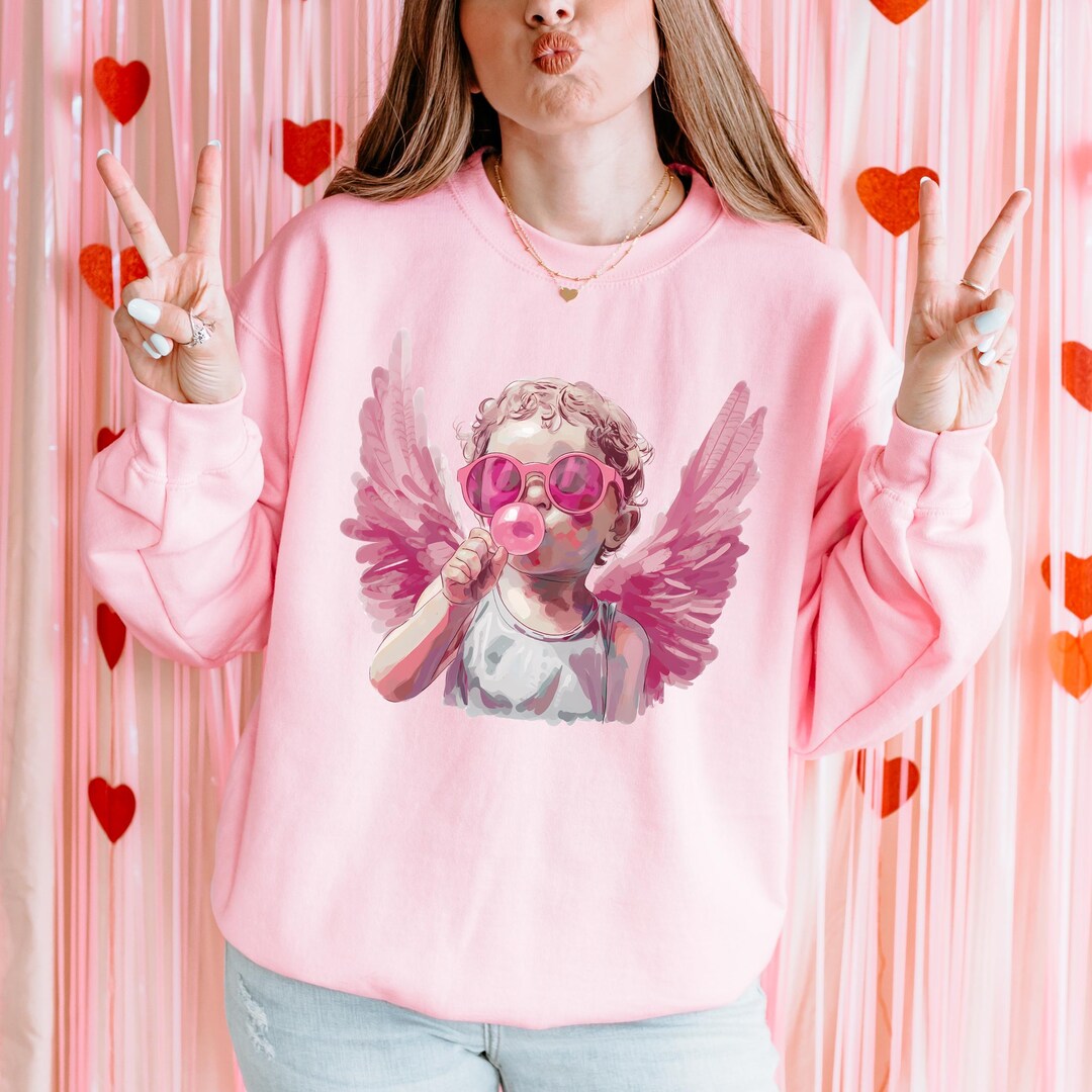 Pink Retro Cupid Valentine's Day Women's Sweatshirt, Unisex Heavy Blend ...