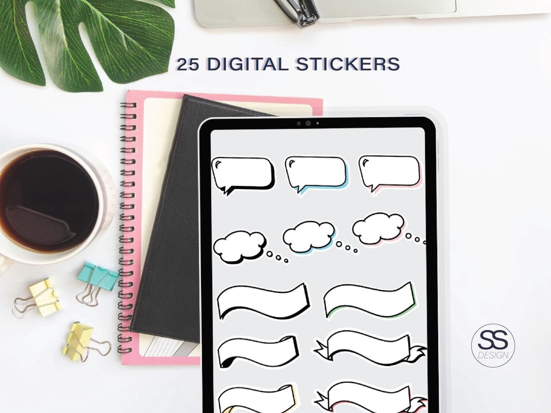 Speech Bubbles, Text Boxes & Banner Digital Sticker Pack Illustrated ...