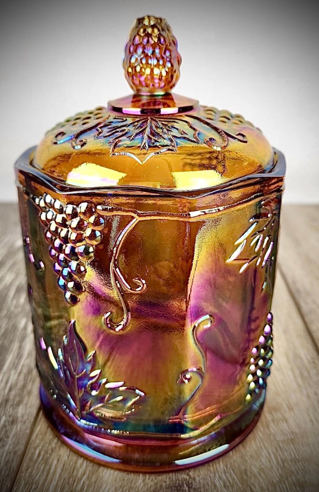 Vintage Indiana Glass Carnival Glass Lidded Canister/jar - Etsy