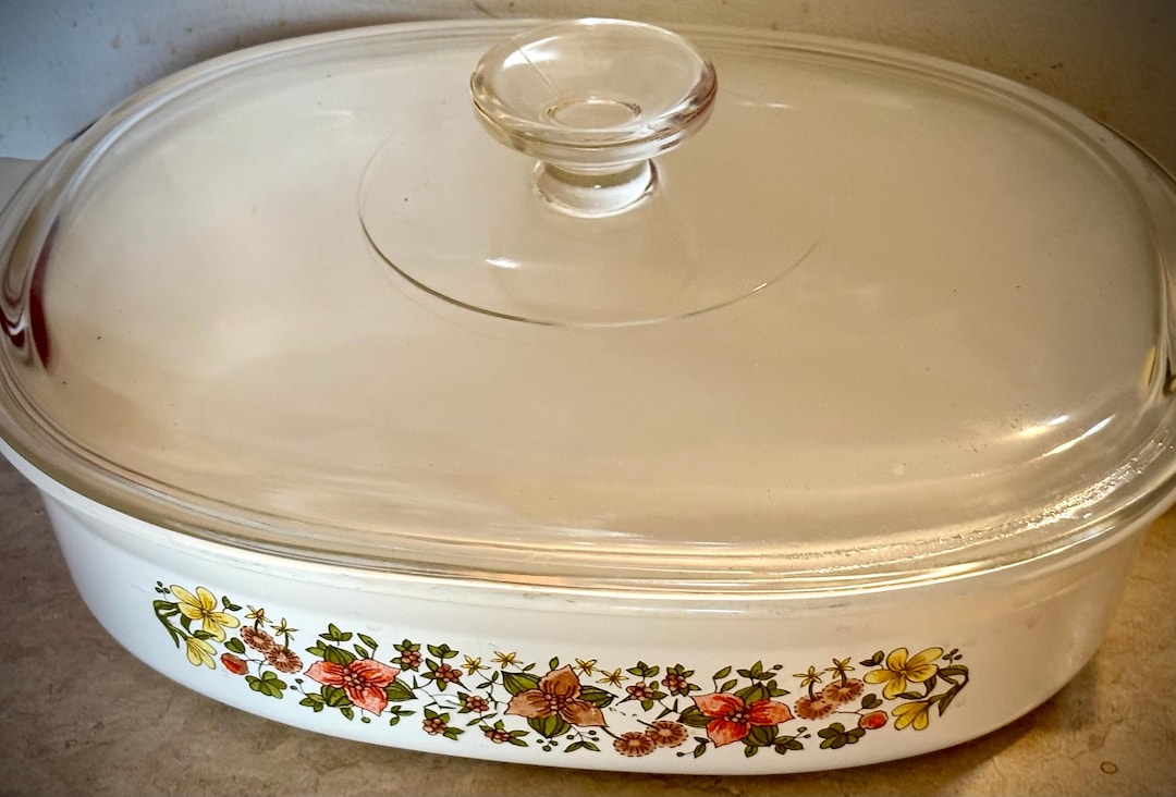 Vintage Corning Ware Casserole Dish in the "indian Summer" Pattern, 1 1 ...