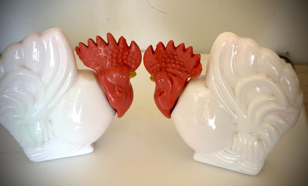 Vintage 1960s Chicken Avon Bottles . Milk Glass Body With Red Plastic ...