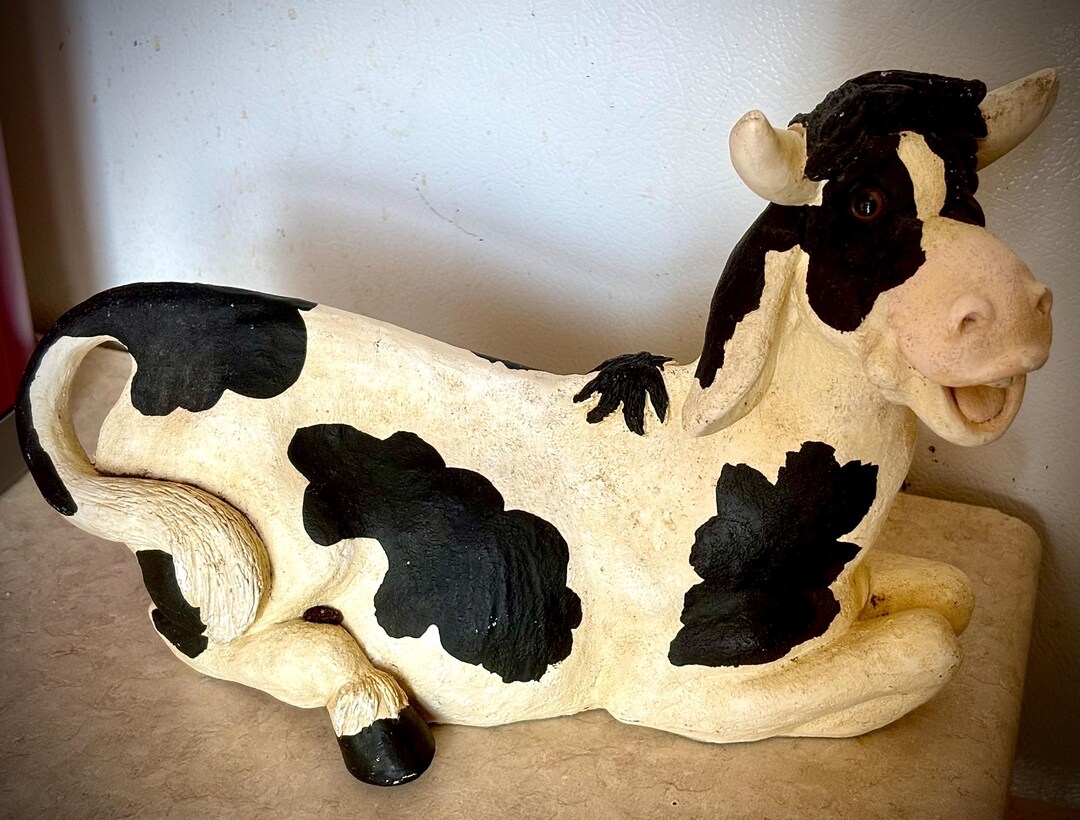 Vintage 90s Pete Apsit Happy Holstein Dairy Milk Cow Large Figurine ...
