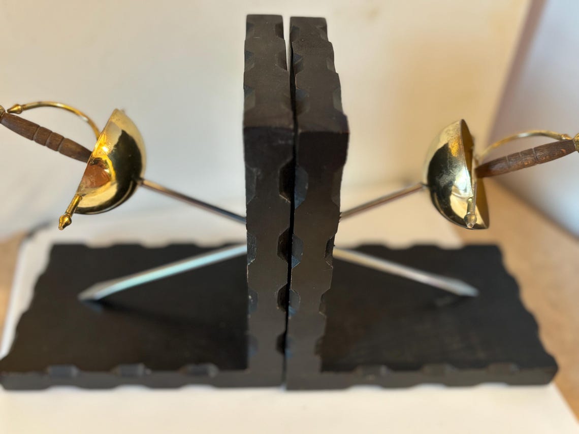 Vintage Sword Bookends 1960s Mid Century Modern / Black Wood /brass ...