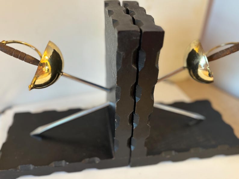Vintage Sword Bookends 1960s Mid Century Modern / Black Wood /brass ...