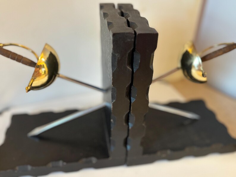 Vintage Sword Bookends 1960s Mid Century Modern / Black Wood /brass ...