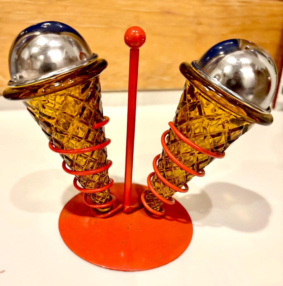 Vintage Ice Cream Cone Salt and Pepper Shakers With Stand - Etsy