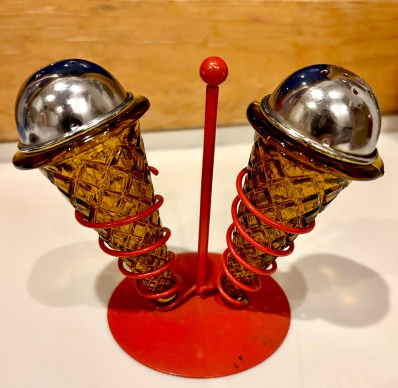 Vintage Ice Cream Cone Salt and Pepper Shakers With Stand - Etsy