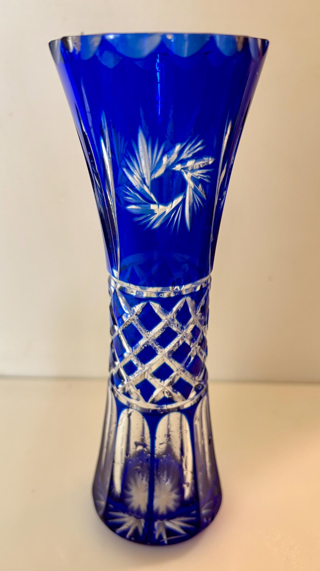 Vintage Bohemian Cobalt Blue Lead Crystal Vase Cut to Clear - Etsy