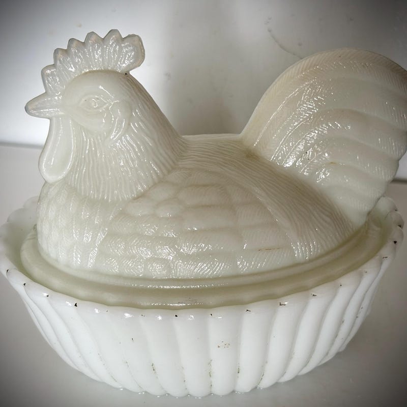 Milk Glass Hen - Etsy