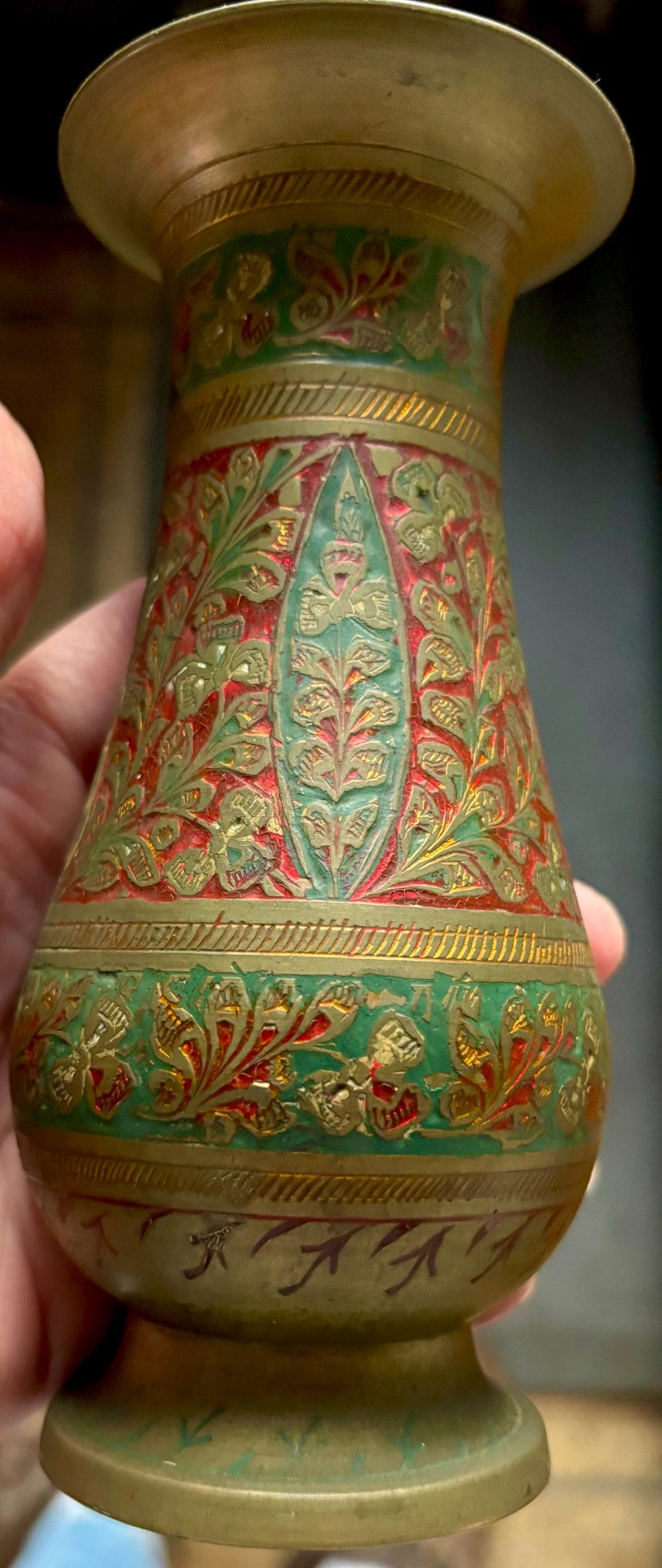 Vintage:antique Brass Vase With Enamel Inlays. Handmade in India - Etsy