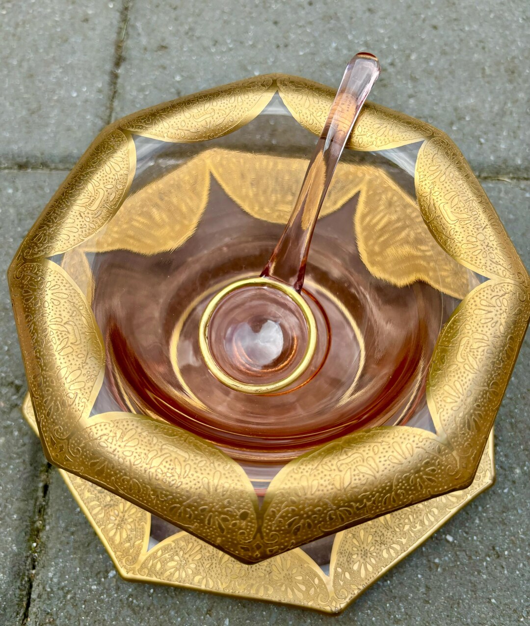 Pink and Gold Depression Glass Serving 3 Piece Set - Etsy