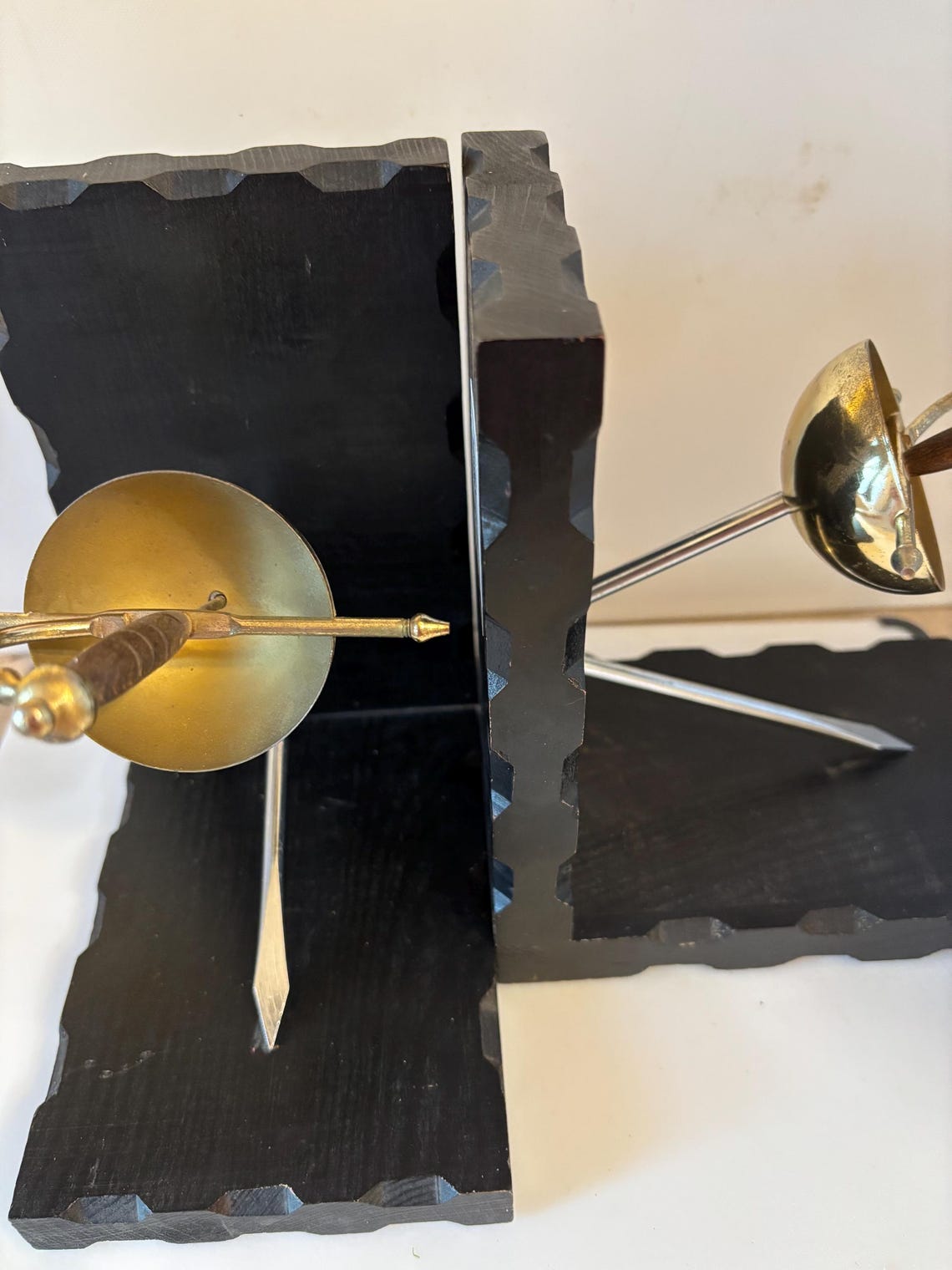 Vintage Sword Bookends 1960s Mid Century Modern / Black Wood /brass ...