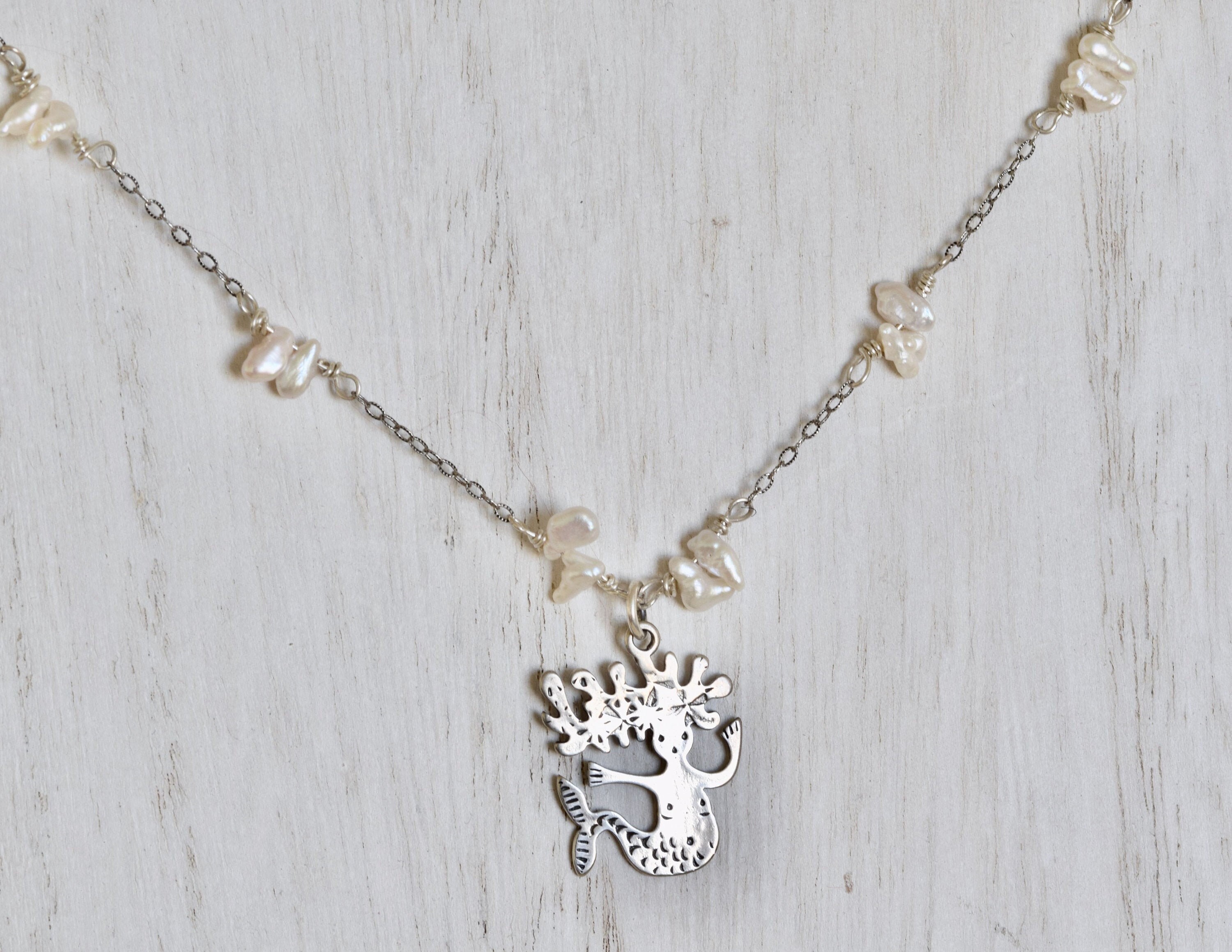 Mermaid Necklace - Sterling silver mermaid necklace - whimsical mermaid ...