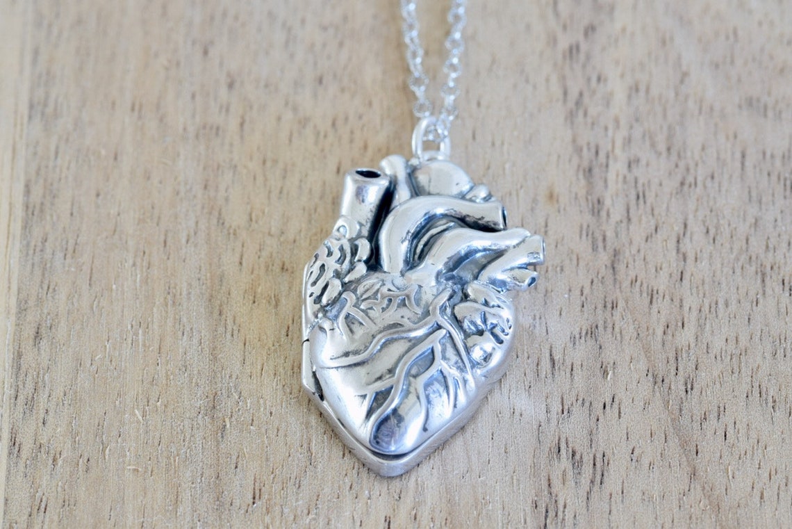 Anatomical Heart Locket With Fingerprint Insert Silver Heart | Etsy