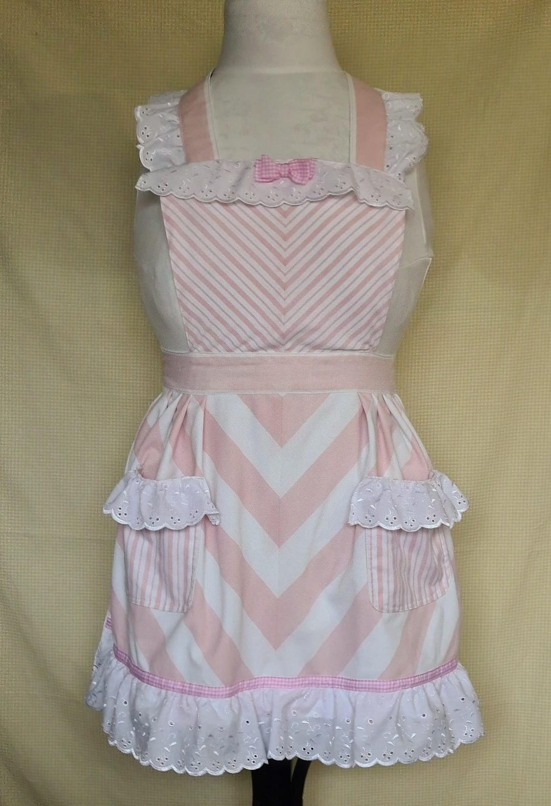 Pink Coquette Apron - Pink and White Stripes Broderie Anglais Frilly ...