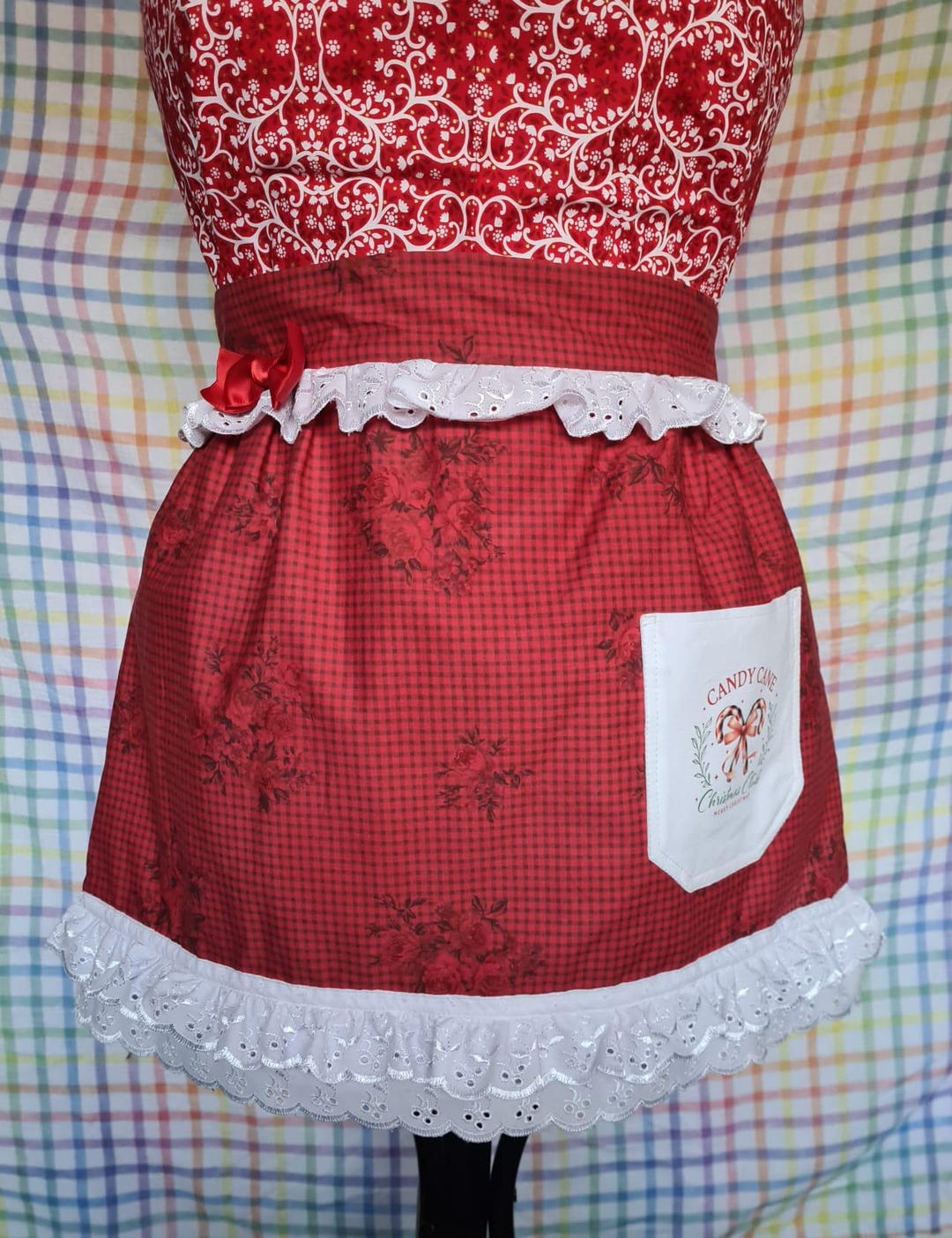 Christmas Candy Cane Bow Frilly Half Apron - Etsy