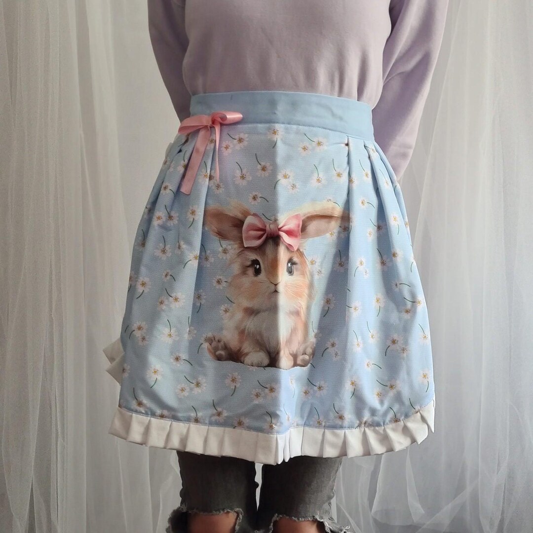 Blossom Bunny Cute Apron - Vintage, Retro, Cutecore Ruffled Hem Animal ...