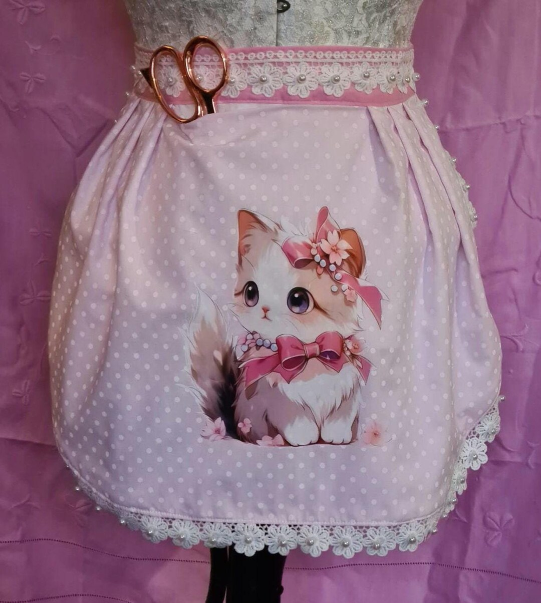 Fleur the Kitten Cute Apron - Vintage, Retro, Cutecore Lace and Pearl ...