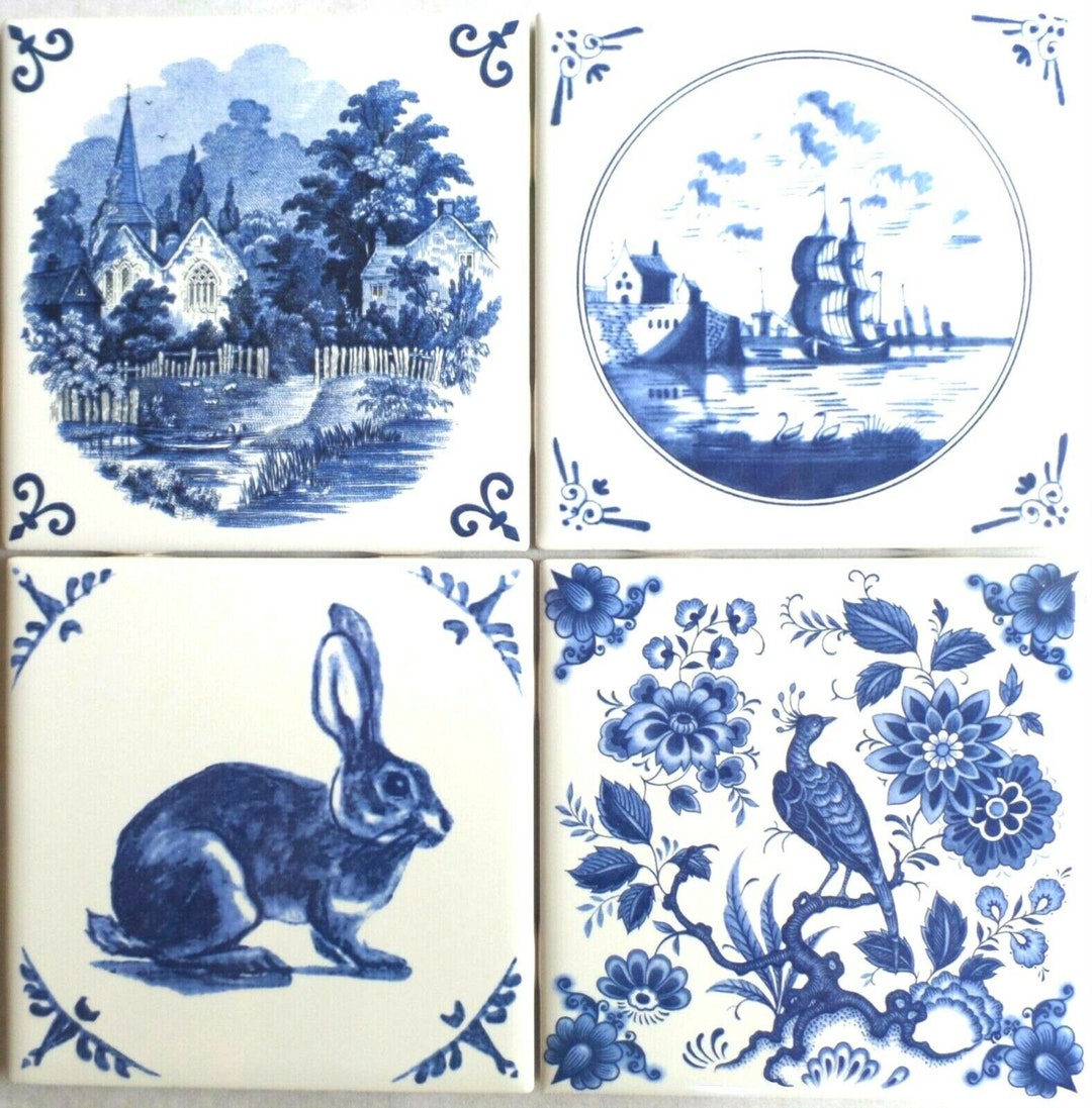 Ceramic Blue Delft Design Set of 4/ 4.25 X 4.25 - Etsy