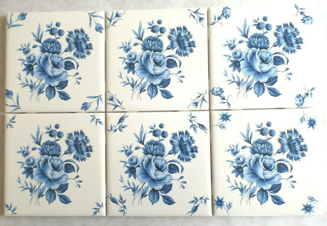 Ceramic Light Blue Dresden Rose Center Delft Design Ceramic Tile Kiln ...